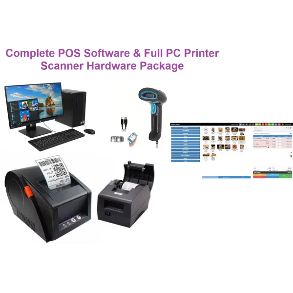 POS Software & Desktop PC Printer Scanner Hardware Complete Package ...