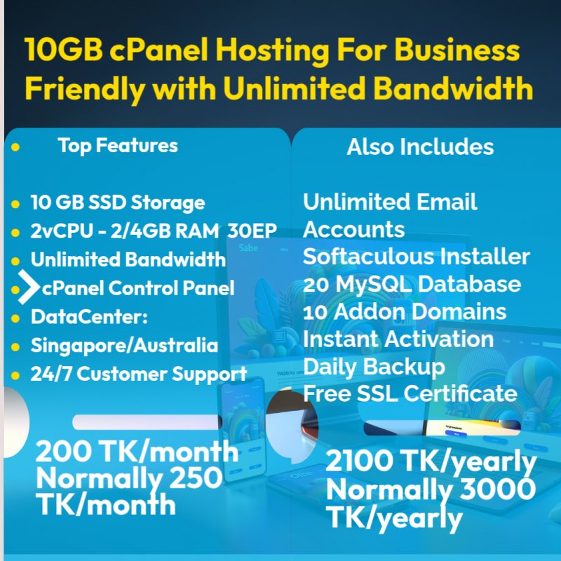 10GB cPanel Hosting with Unlimited Bandwidth Price in Bangladesh | BDStall